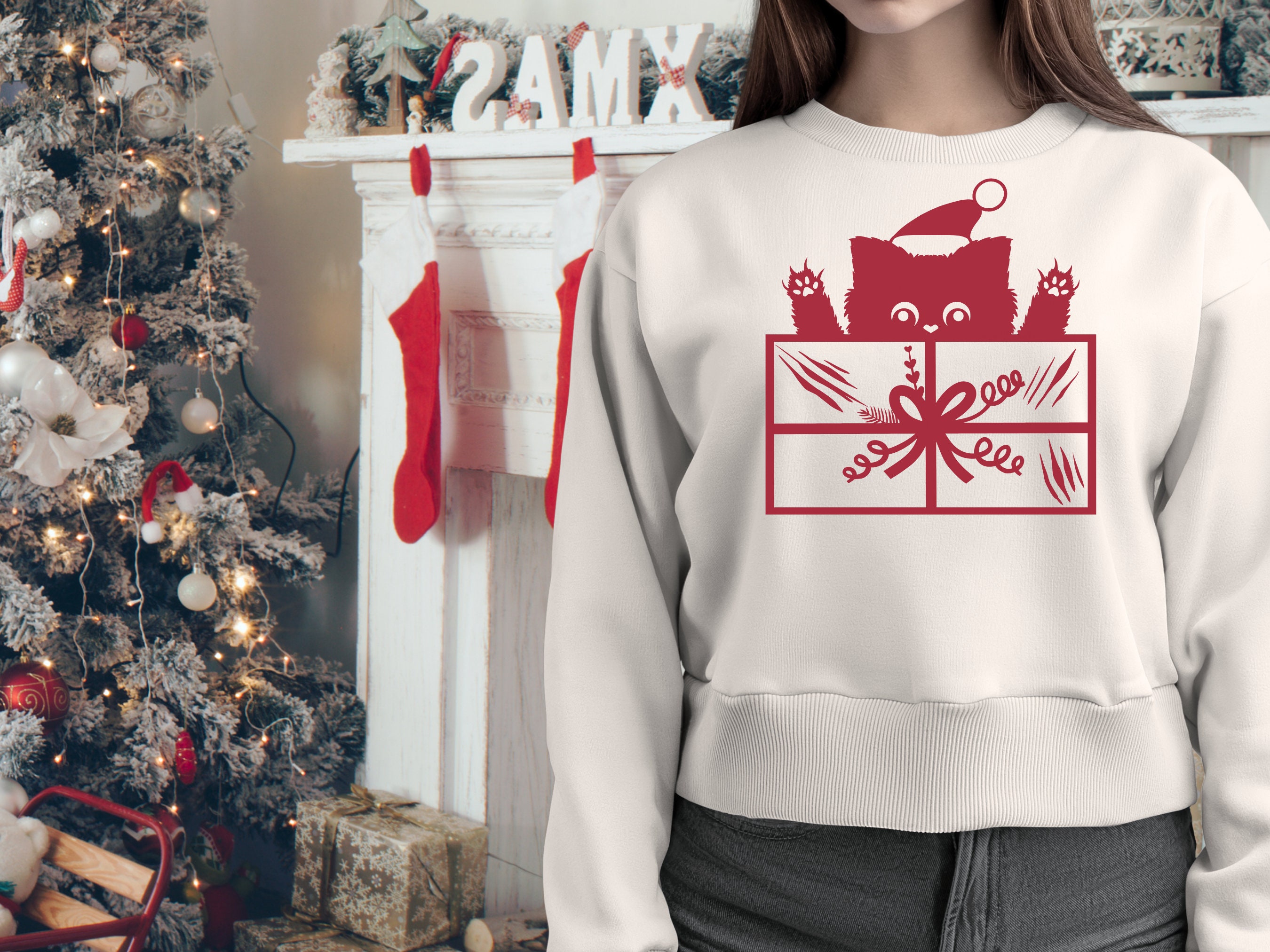 Christmas Peeking Cat Svg, Kitty Svg, Kitten Svg, Christmas Present Svg ...