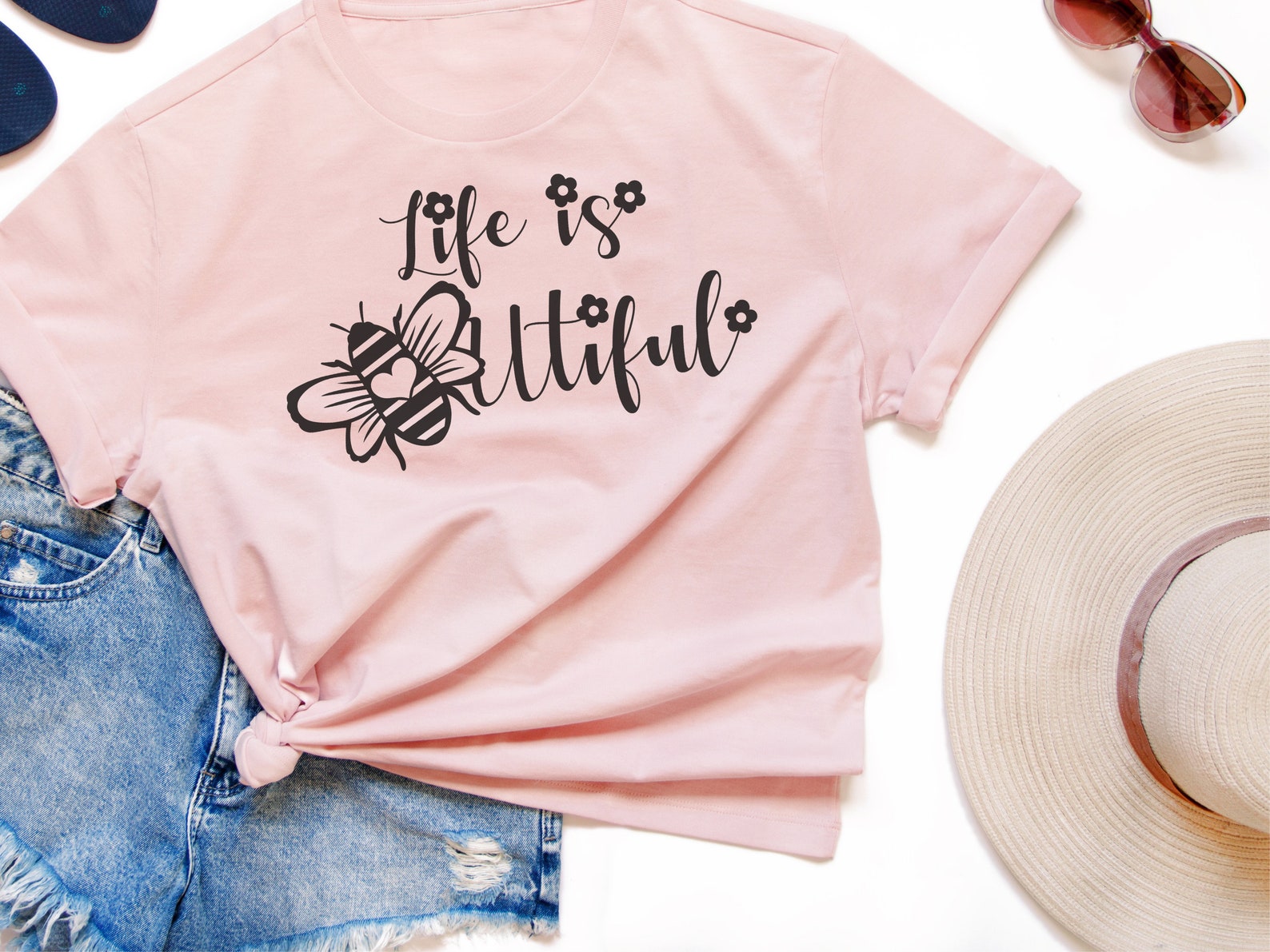 Life is Beeutiful Bee SVG Flower and Bee Svg Cut File Dxf - Etsy