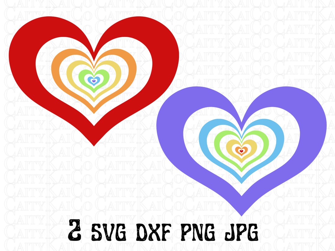 Rainbow Heart Svg Bundle of 2, Retro Groovy Spiral Heart Svg, Pride Svg ...