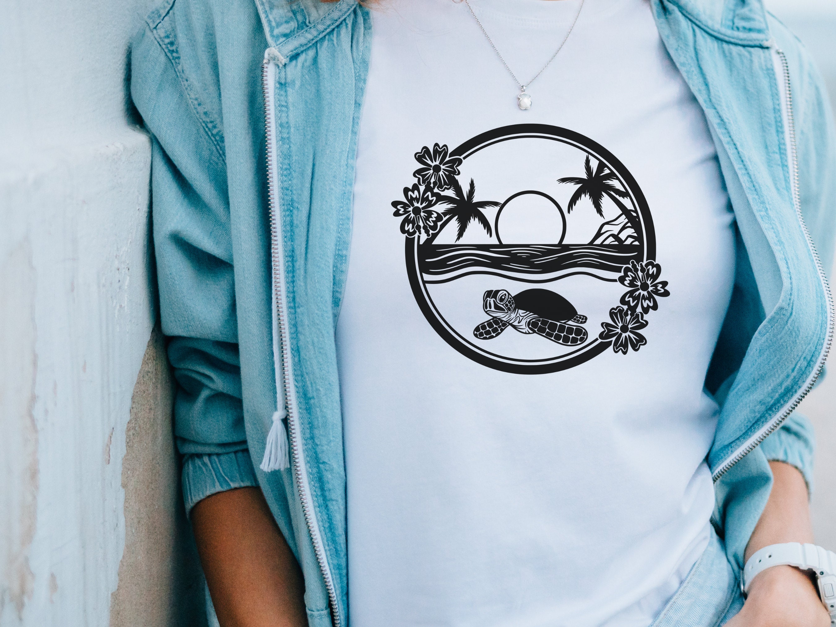 Sea Turtle Svg Tropical Island Beach Scene Svg Sunset Palm - Etsy