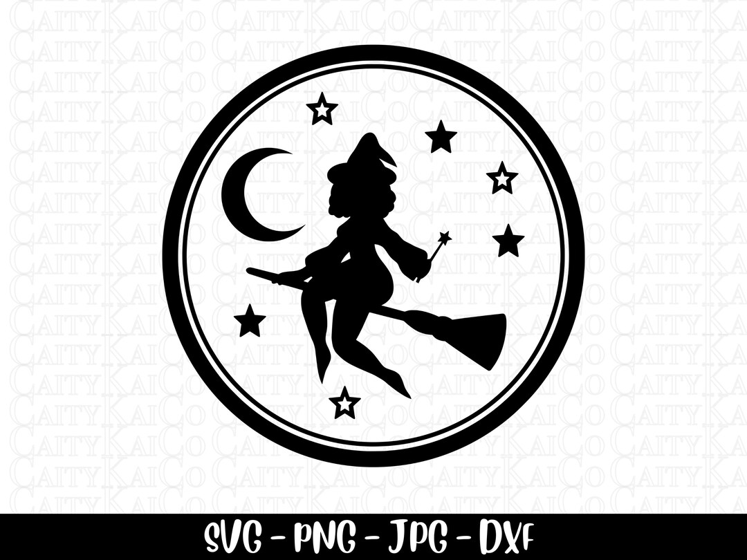Witch and Moon Svg, Halloween Svg, Witch Svg, Celestial Witchy Svg, Png ...