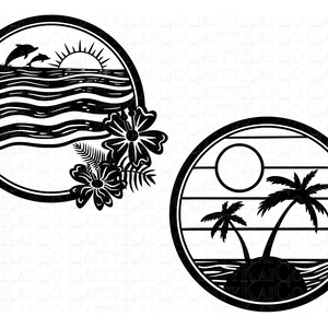 Tropical Beach Scene SVG Bundle of 12, Island Beach Svg, Palm Tree Svg ...