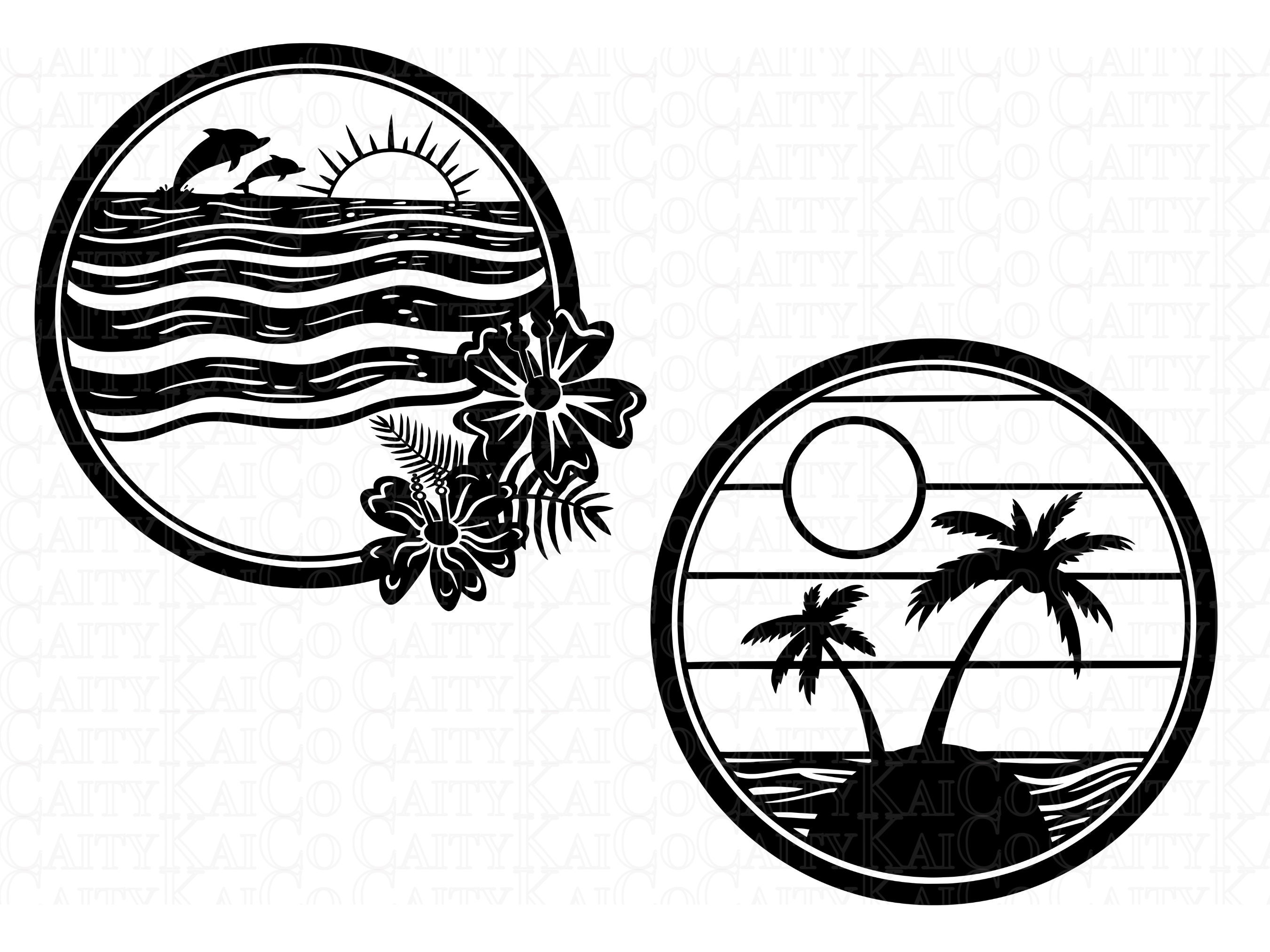 Tropical Beach Scene SVG Bundle of 12 Island Beach Svg Palm - Etsy