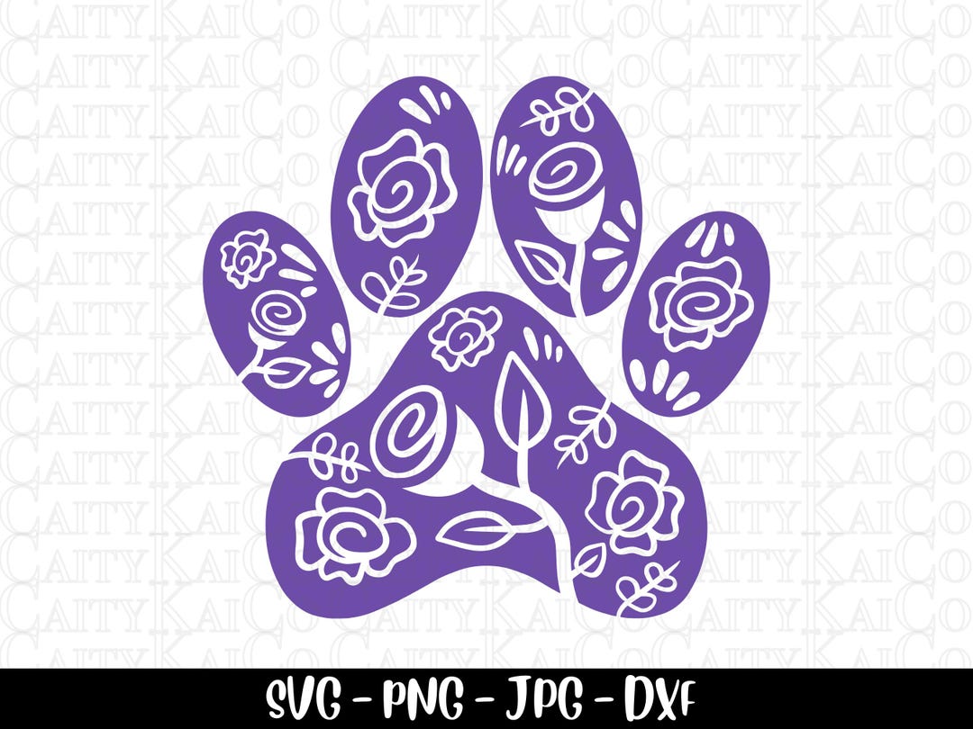 Floral Paw Print Svg, Rose Svg, Spring Dog Svg, Summer Pet Svg, Flower ...
