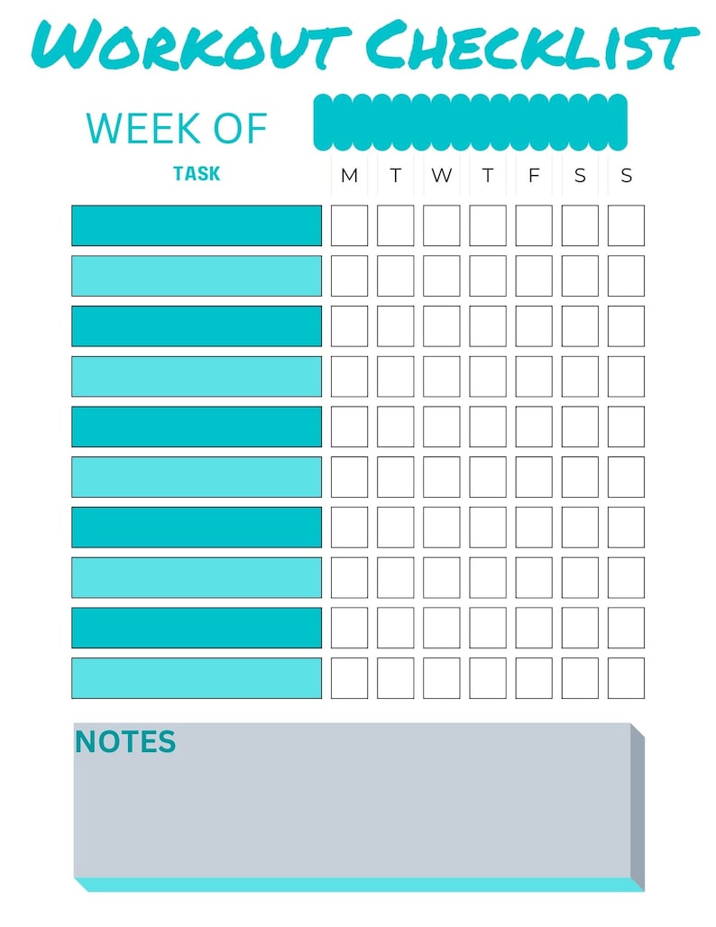 Printable Workout Checklist, Print at Home Daily Exercise List, Health ...