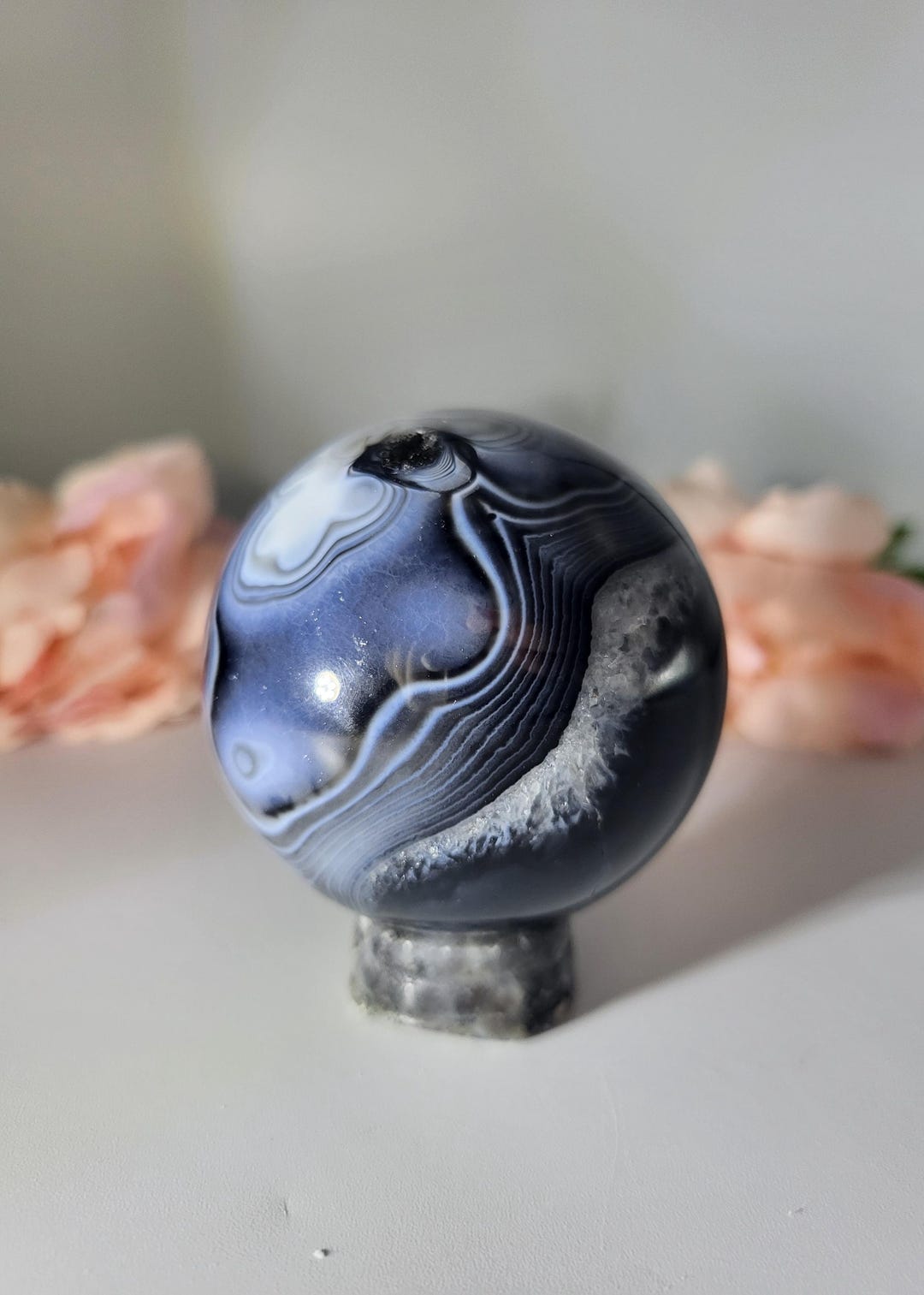 Beautiful Black Agate Sphere - Black Sardonyx Agate Crystal Ball - FREE ...