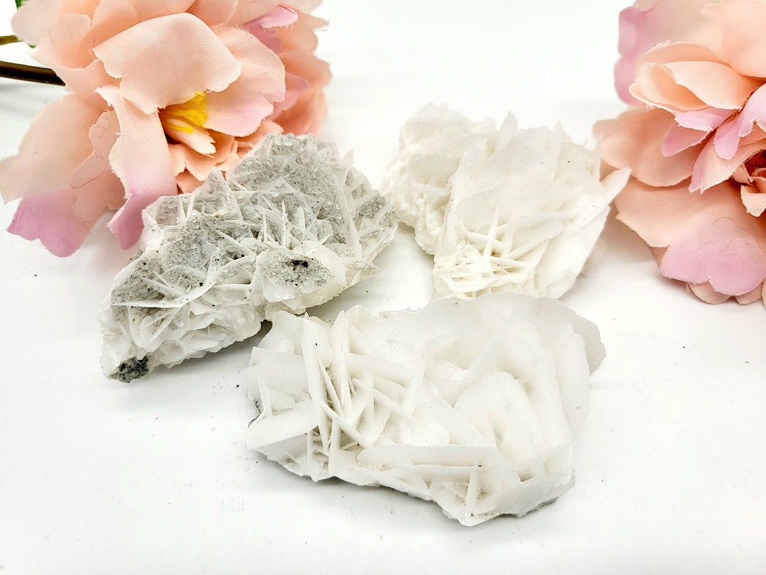 Natural White Rose Calcite Crystal Clusters UV Reactive - Raw Angel ...