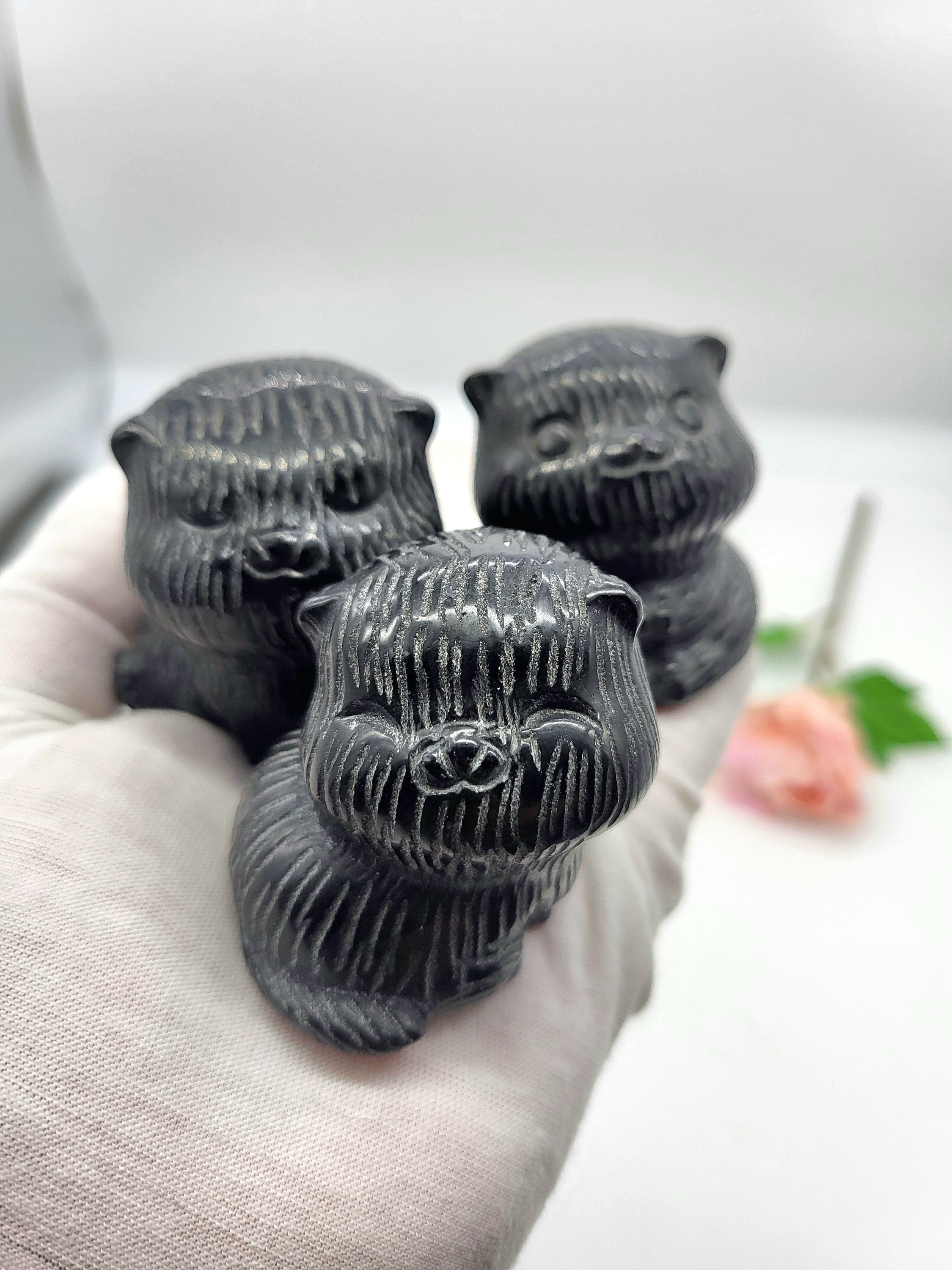 Obsidian Crystal Cat Carvings - Cute Animal Carving - Real Hand Carved ...