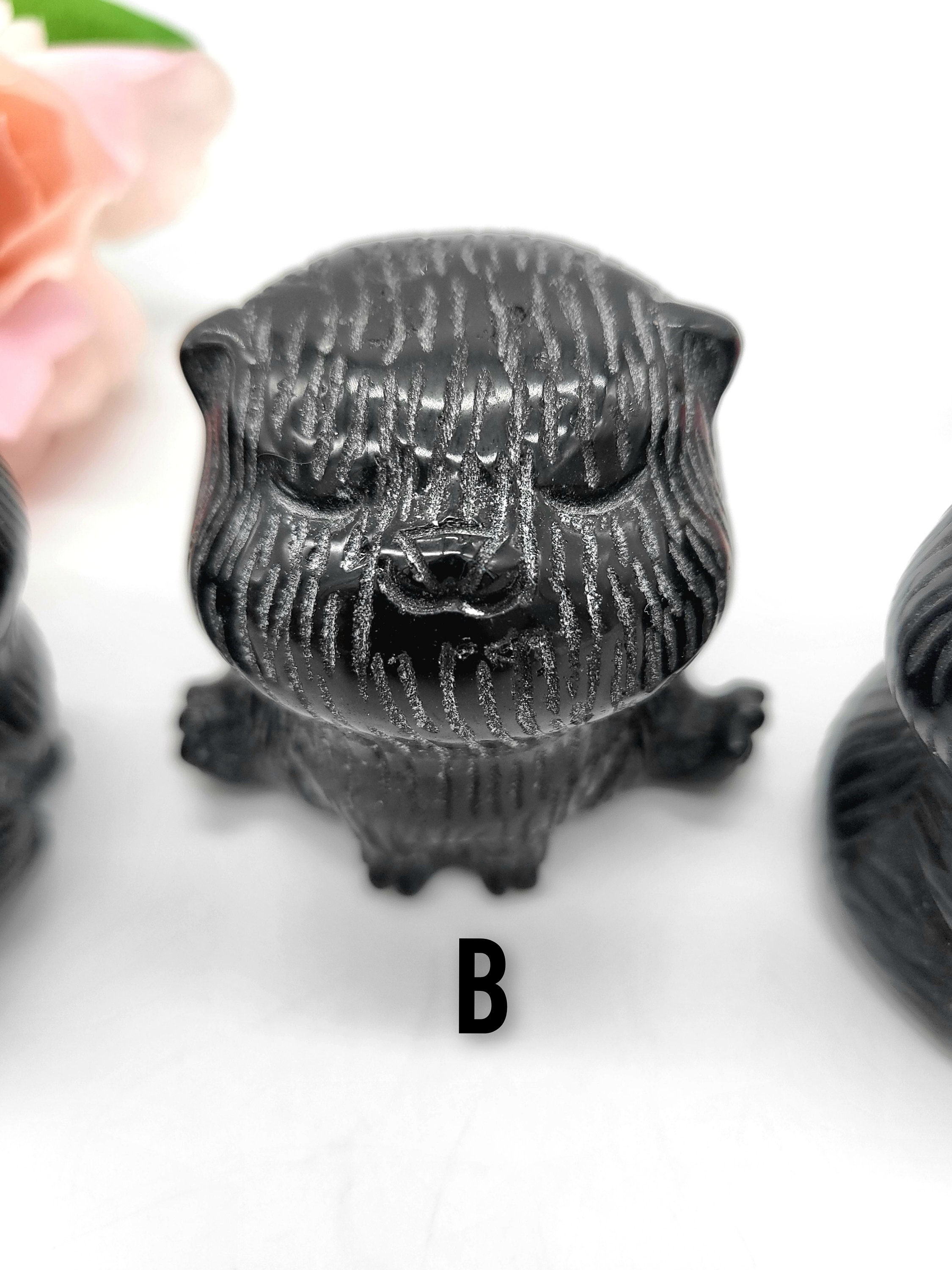 Obsidian Crystal Cat Carvings - Cute Animal Carving - Real Hand Carved ...