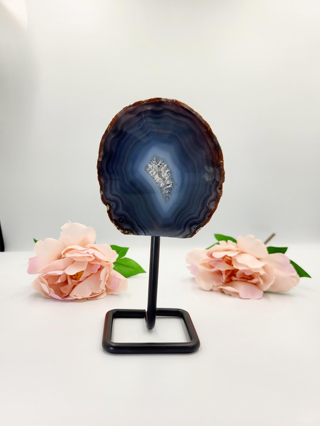 Druzy Blue Agate Geode on Stand - Blue Agate Freeform - Sparkly Crystal ...