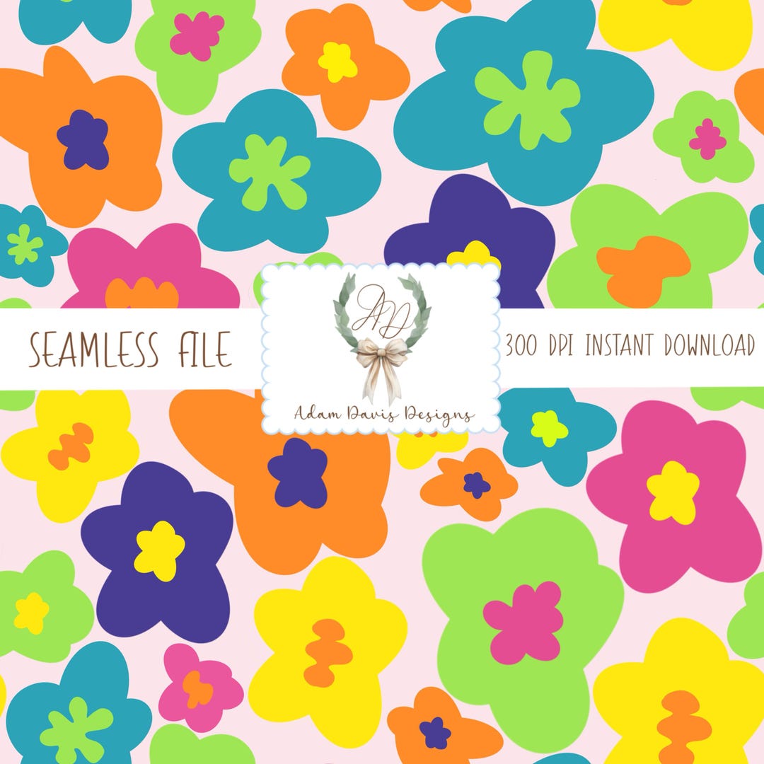 Retro Flowers L Clipart Flowers Retro L Retro Floral Clipart L Hand ...