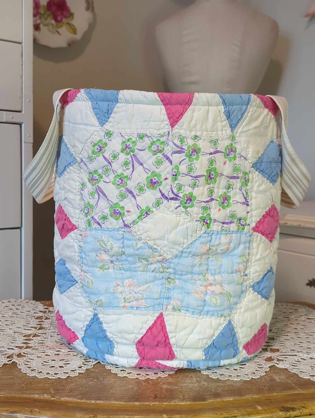 Large Vintage Quilt Bucket style 3 - Etsy