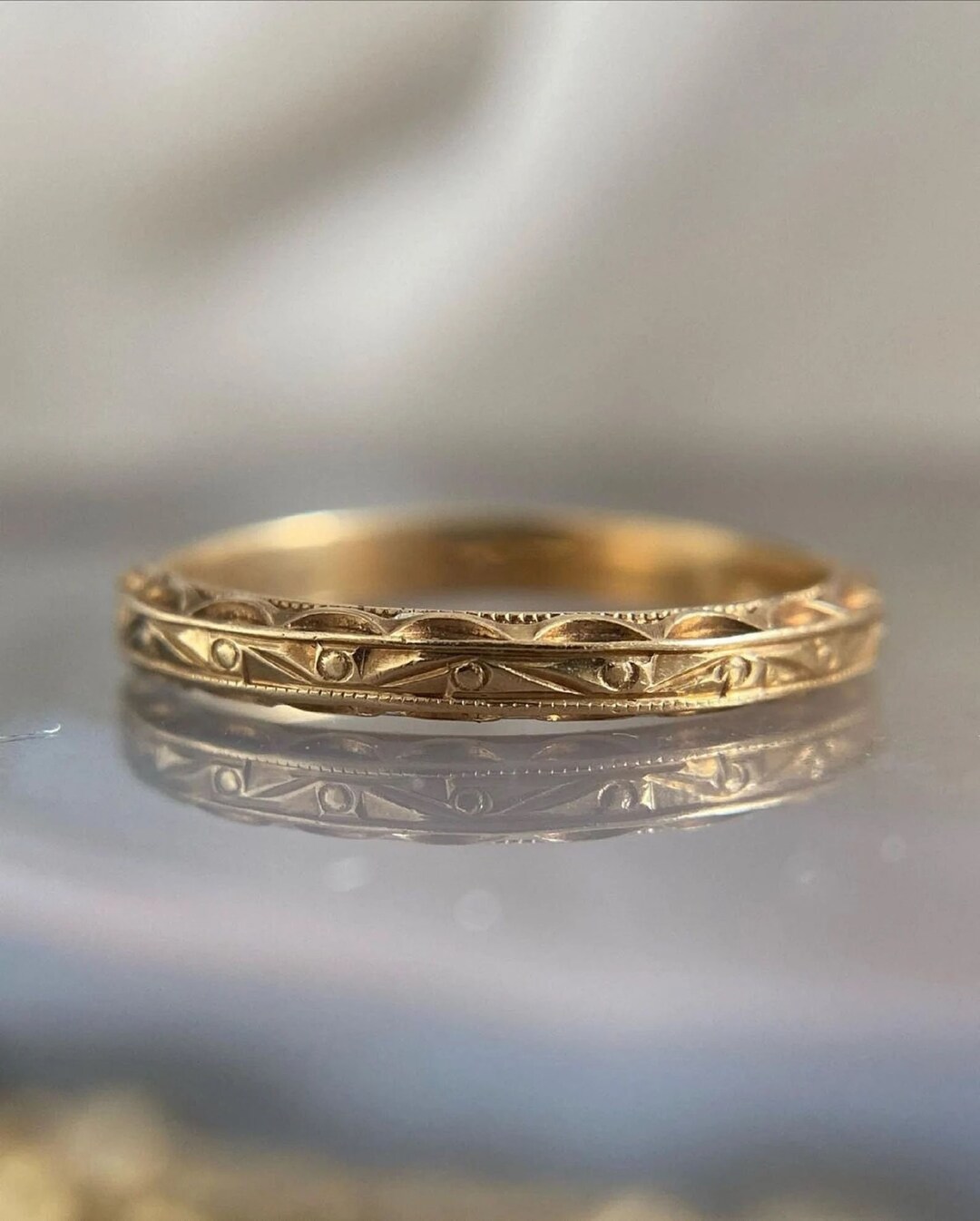 14K Yellow Gold Filigree Band Retro Vintage Anniversary Ring Milgrain ...