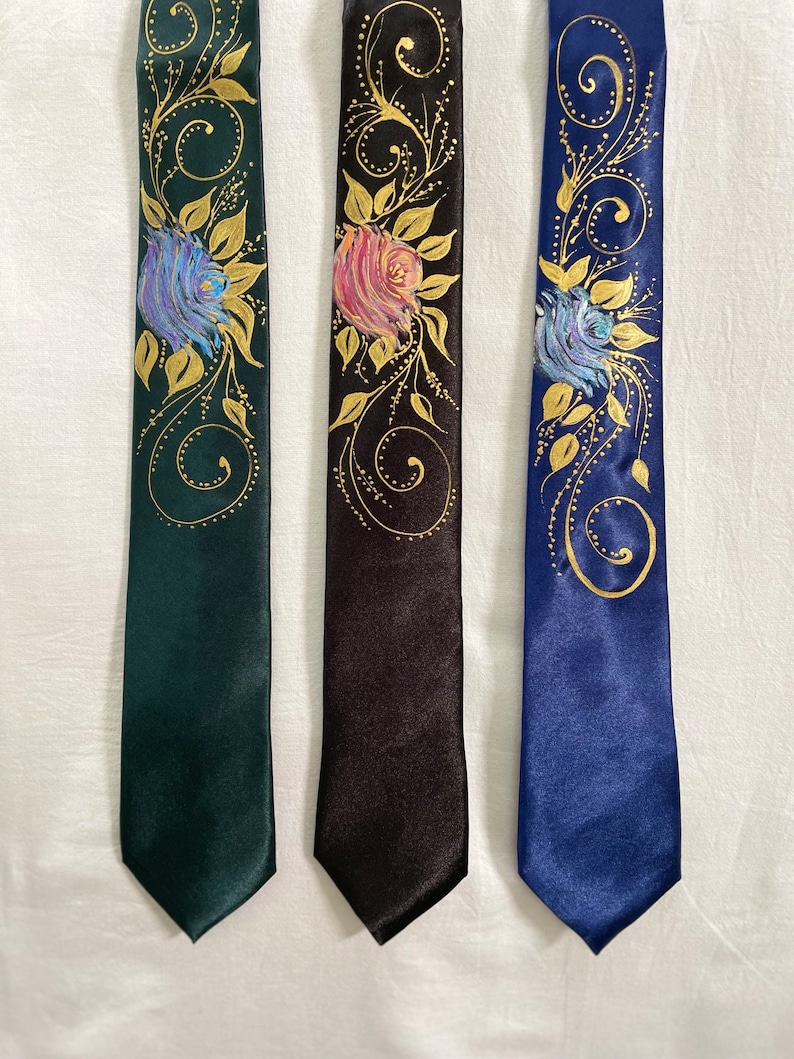 ROSE GARDEN | Designer Hand Painted Necktie | Conversation Starter | Wedding | Christmas Gift ...