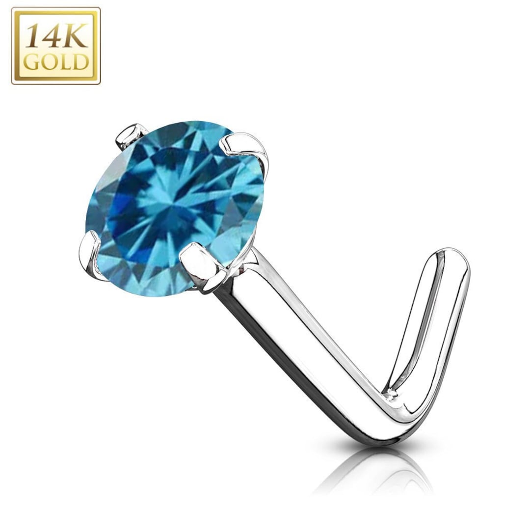 14K Solid Gold , Natural Gemstone , Nose Stud 20 GA 1.50mm-3.50mm ...
