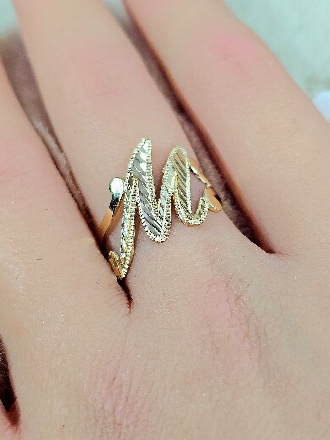 14K Gold Ladies Cursive Initial Ring Size 7 Available A-Z Letter Ring ...