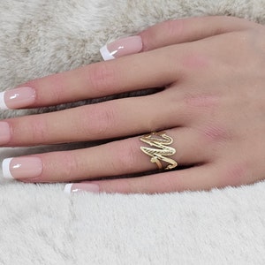 14K Gold Ladies Cursive Initial Ring Size 7 Available A-Z Letter Ring ...