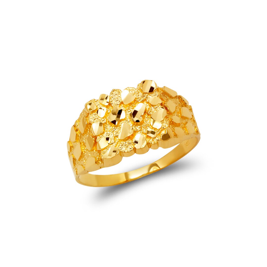 Small 14K Gold Men's Ring 12mm Center Nugget Square Rings 14K Real Gold ...