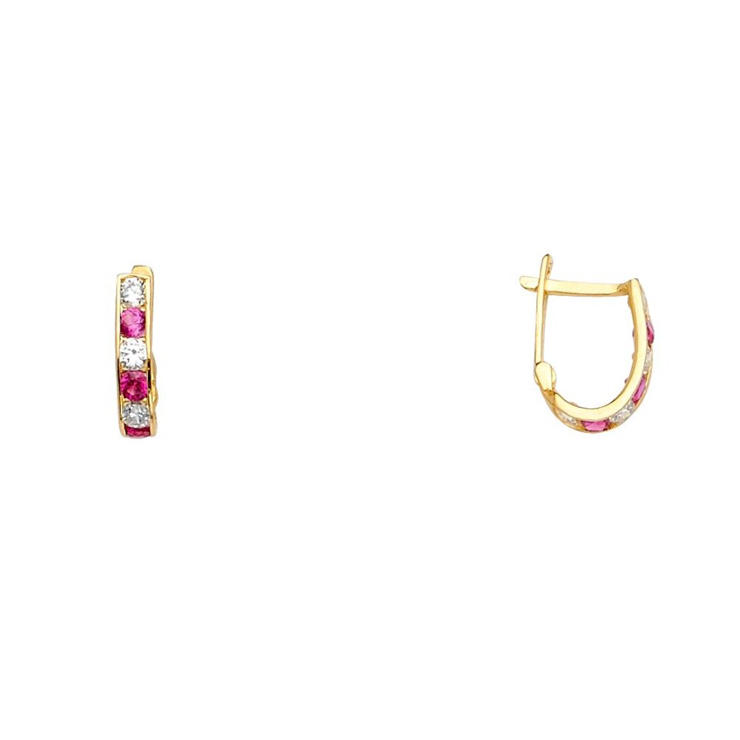 11MM Collection of Hoops 14K Real Gold 1 Pair of Hinged Hoop Lined CZ ...