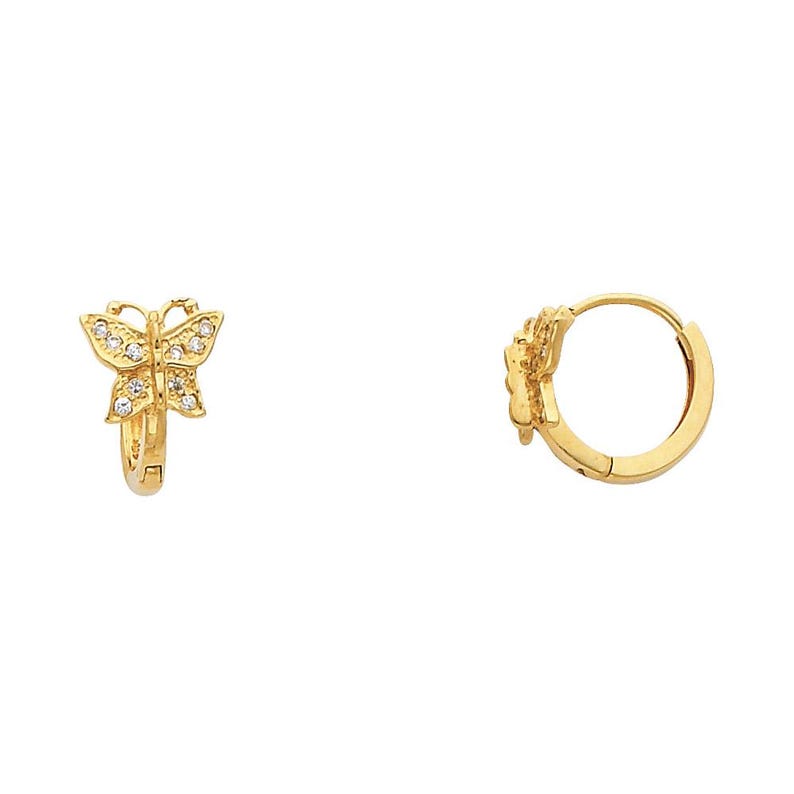 11MM Collection of Hoops 14K Real Gold 1 Pair of Hinged Hoop Lined CZ ...