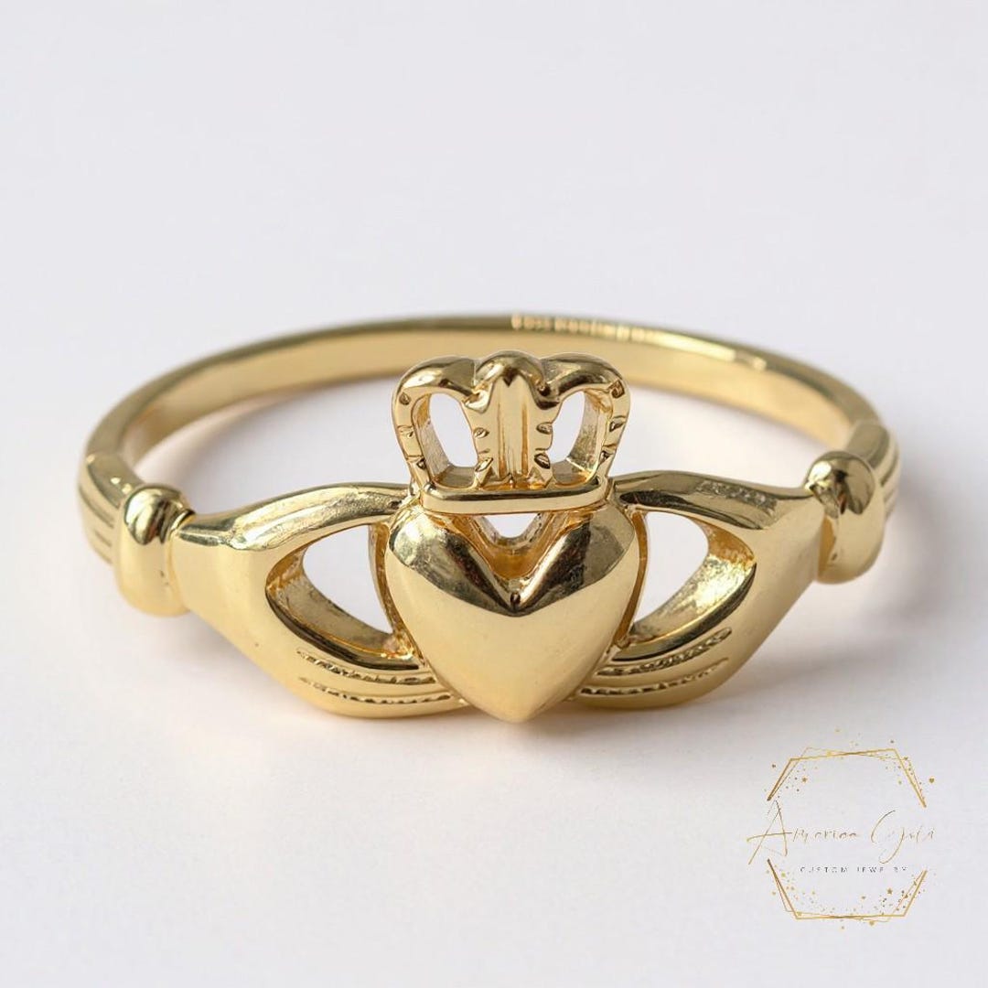 14K Real Gold Claddagh Ring Irish Claddagh Plaon , Love Rings, Birthday ...