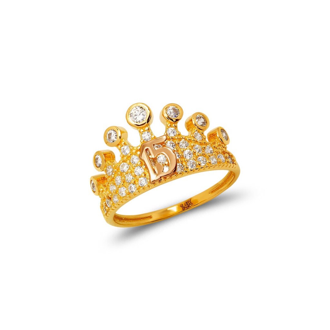 14K Gold Ladies 15 Anos Heart Filigree Ring / Sweet 15 Años Quinceanera ...