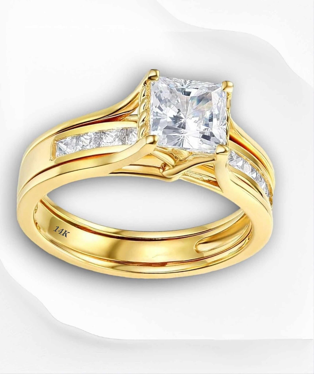 14K Solid Gold Double Wedding Ring Wedding Promise Engagement - Etsy