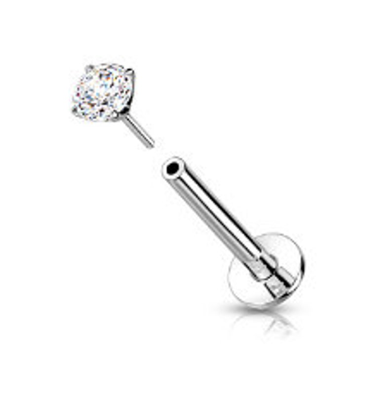 14K Gold Threadless Push-in Labret 18 GAUGE, Flat Back Studs With Prong ...