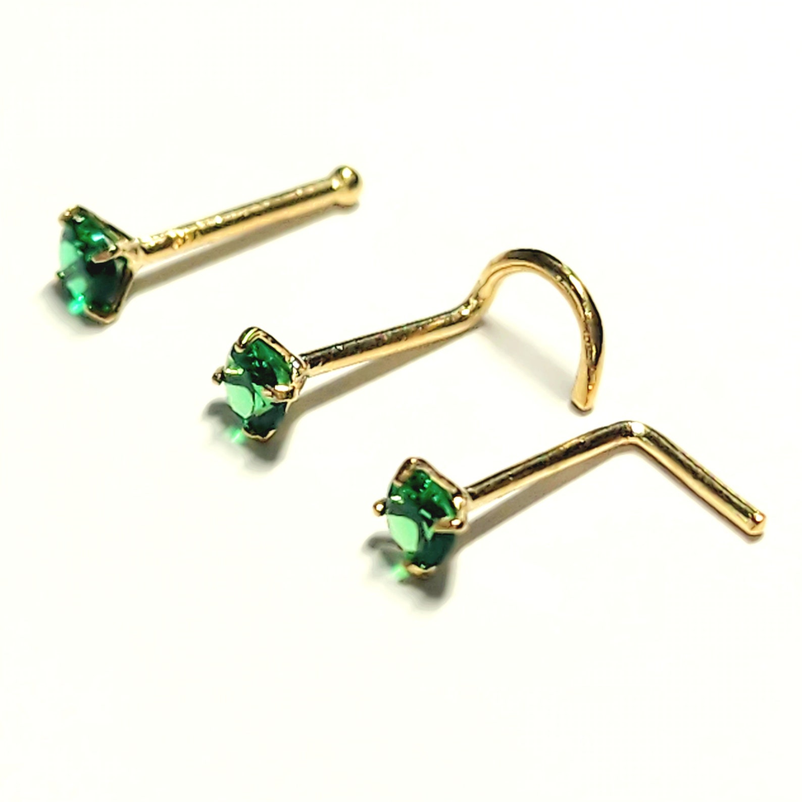 Emerald 14K Gold Nose Ring 20GA , Optional Gemstone , Post Lenght 7mm ...