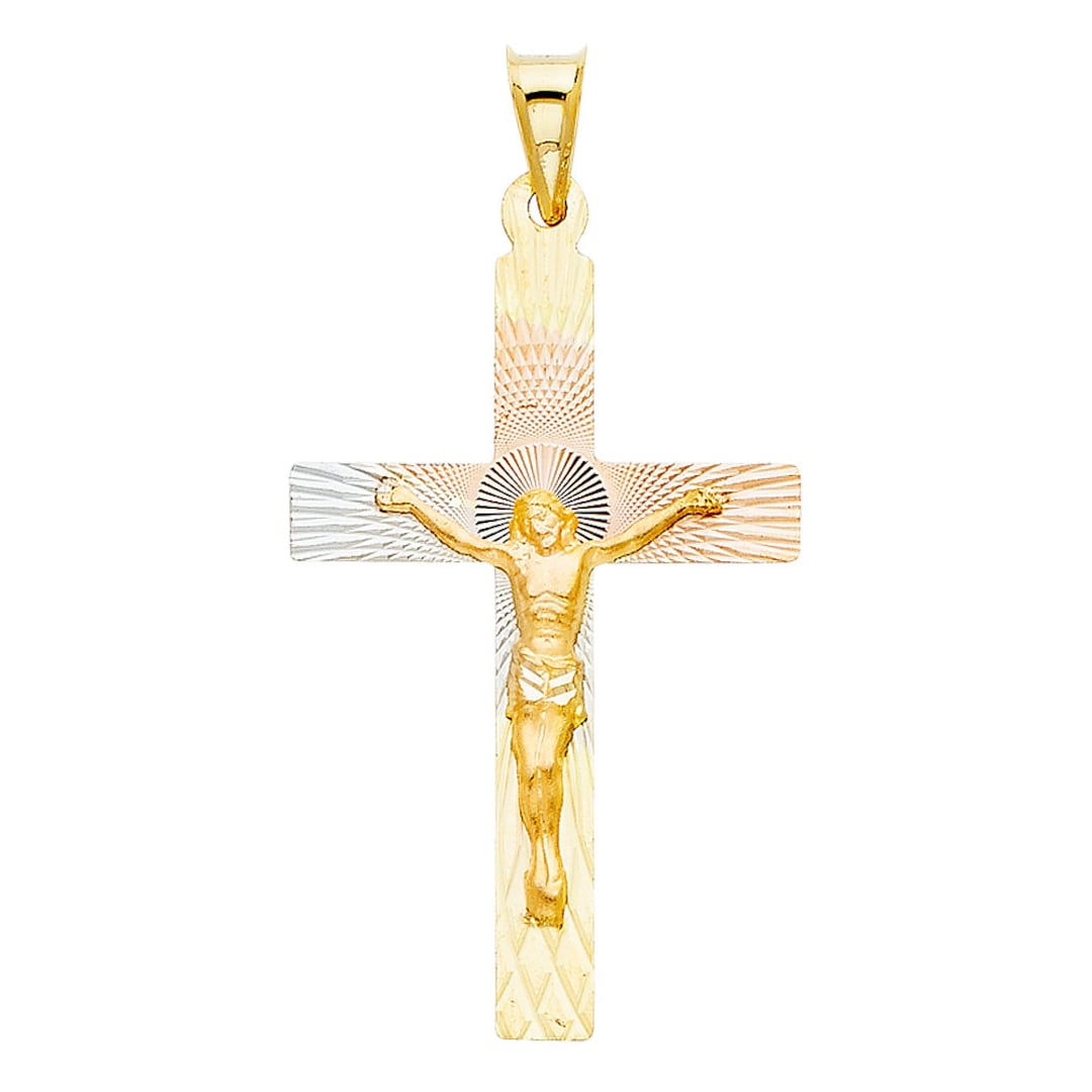 14K Gold , Real Genuine Solid Gold , Cross Pendant 3 Tone Available in ...