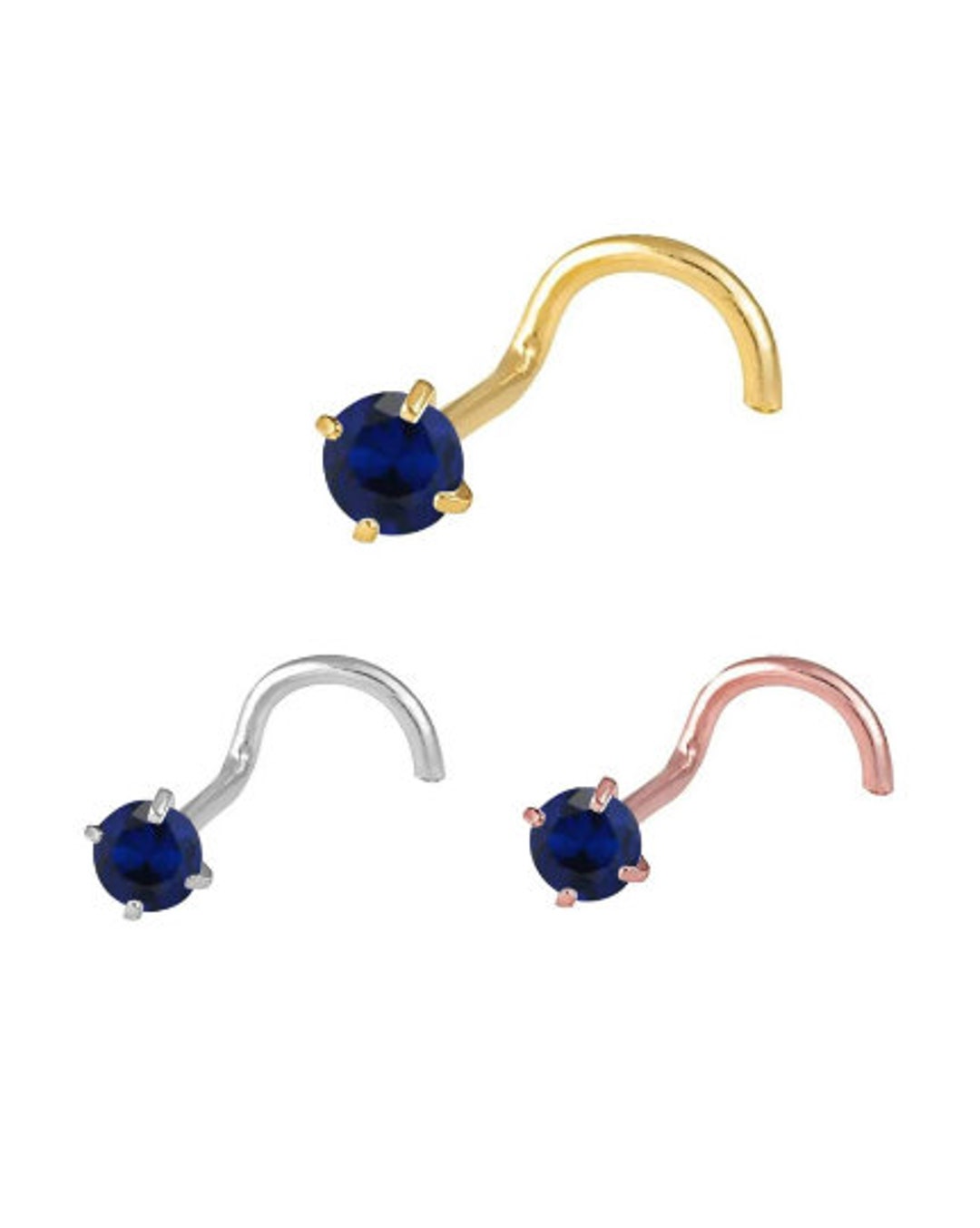 Blue Sapphire 14K Solid Gold Blue Sapphire Nose Stud , 14K Solid Gold ...