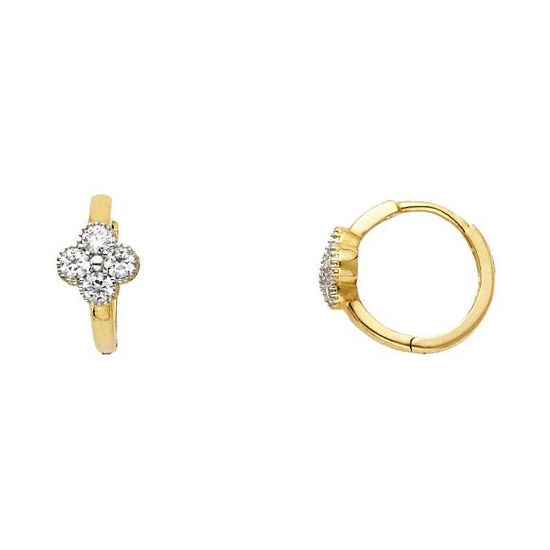 11MM Collection of Hoops 14K Real Gold 1 Pair of Hinged Hoop Lined CZ ...