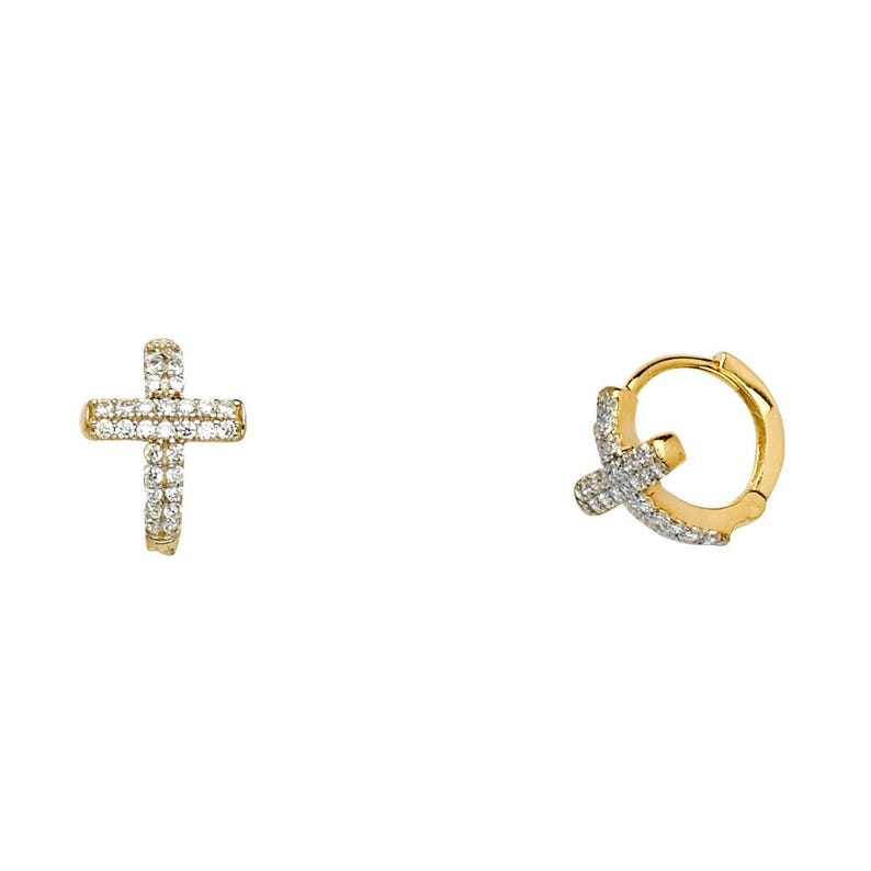 11MM Collection of Hoops 14K Real Gold 1 Pair of Hinged Hoop Lined CZ ...
