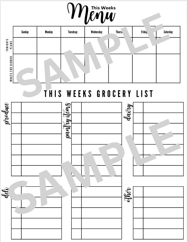 Weekly Meal Planner & Grocery List - Etsy