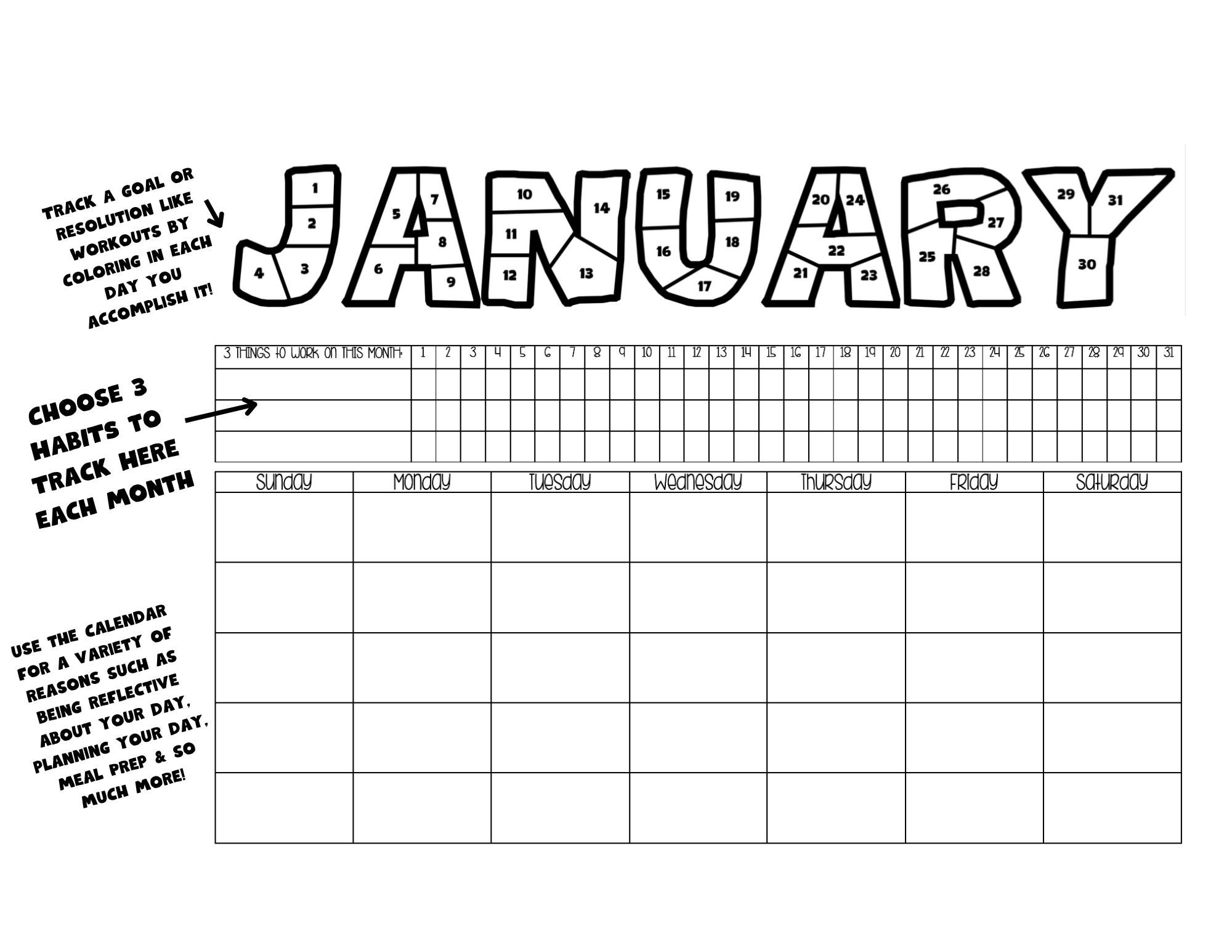 12 Month Blank Calendar, Habit Tacker, Goal Tracker - Etsy