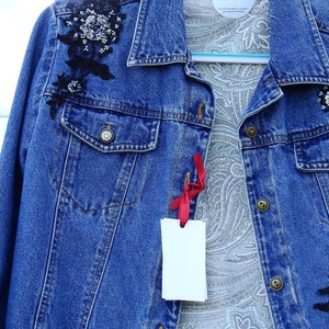 Black Lace & Crystal Jean Jacket. Womens Trucker Style LG. Denim. Lined ...