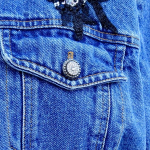 Black Lace & Crystal Jean Jacket. Womens Trucker Style LG. Denim. Lined ...