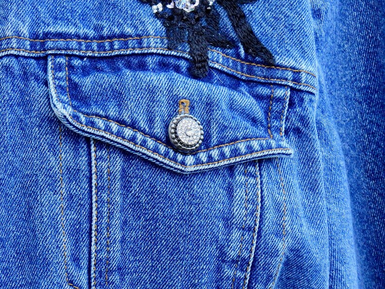 Black Lace & Crystal Jean Jacket. Womens Trucker Style LG. Denim. Lined ...