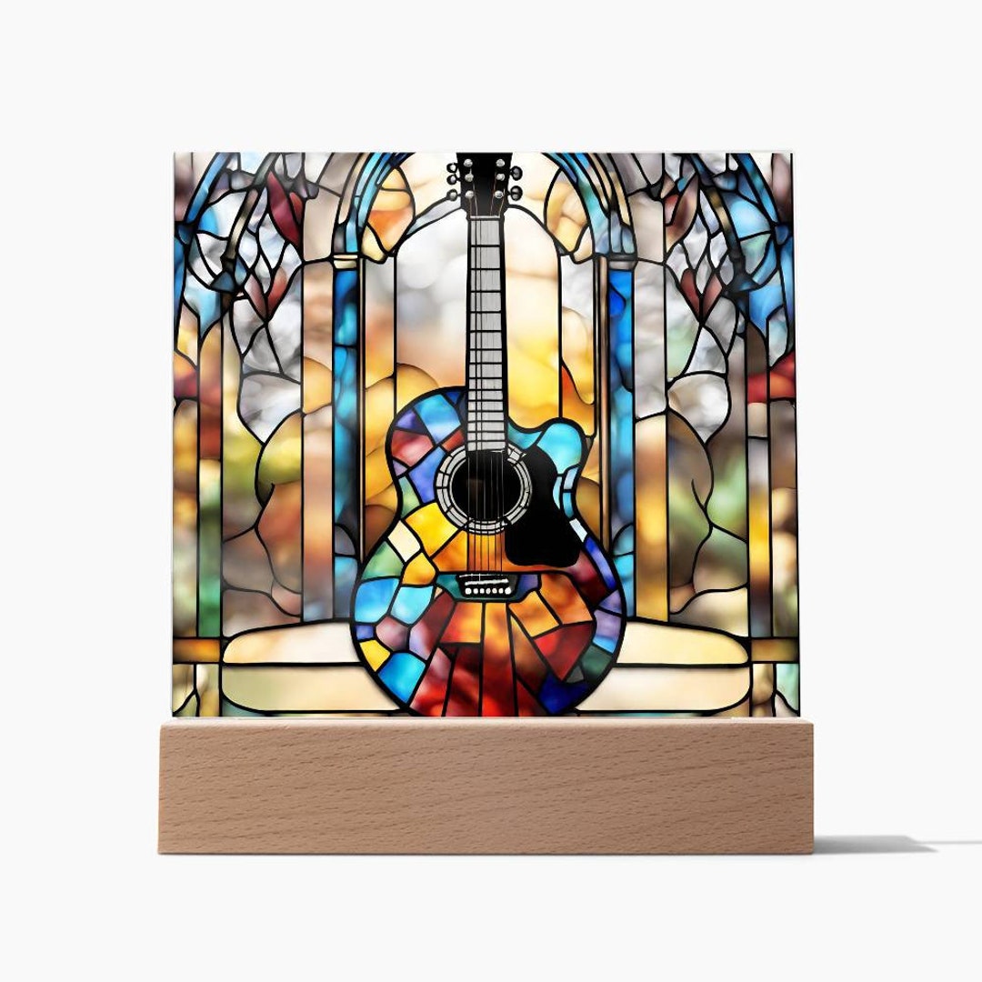 Acrylic Guitar Stained Glass Acrylic Plaque, Guitar Nightlight, Guitar ...