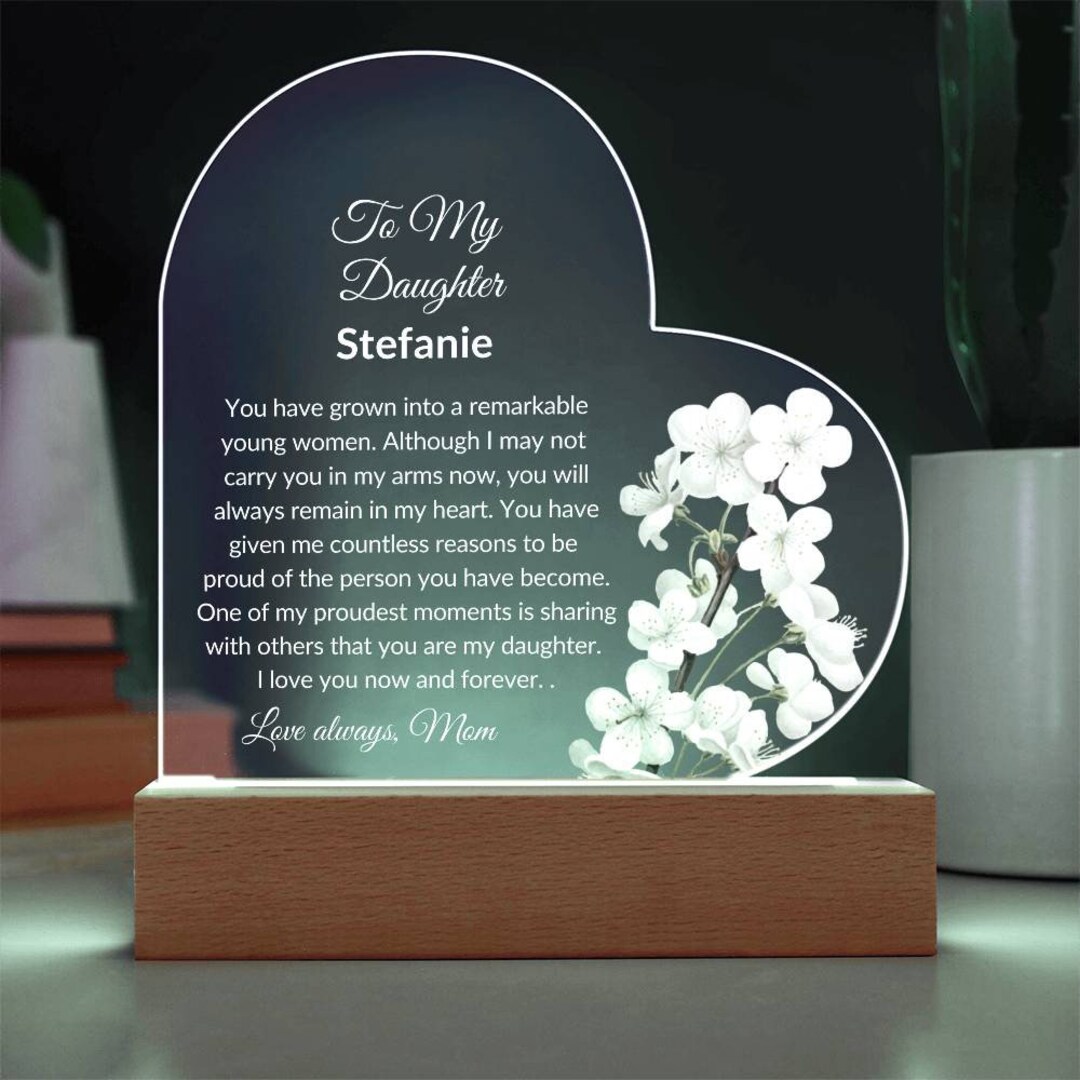 Daughter Acrylic Heart Plaque LED, Gift for Daughter From Mom, Birthday ...