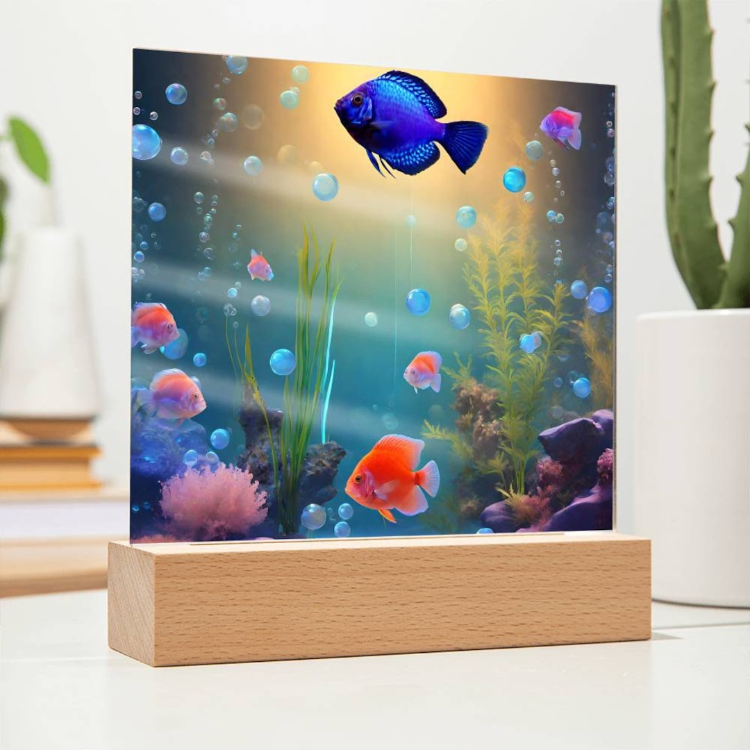 Virtual Aquarium Lighted Acrylic Plaque, Kids Nightlight, Discus Fish ...
