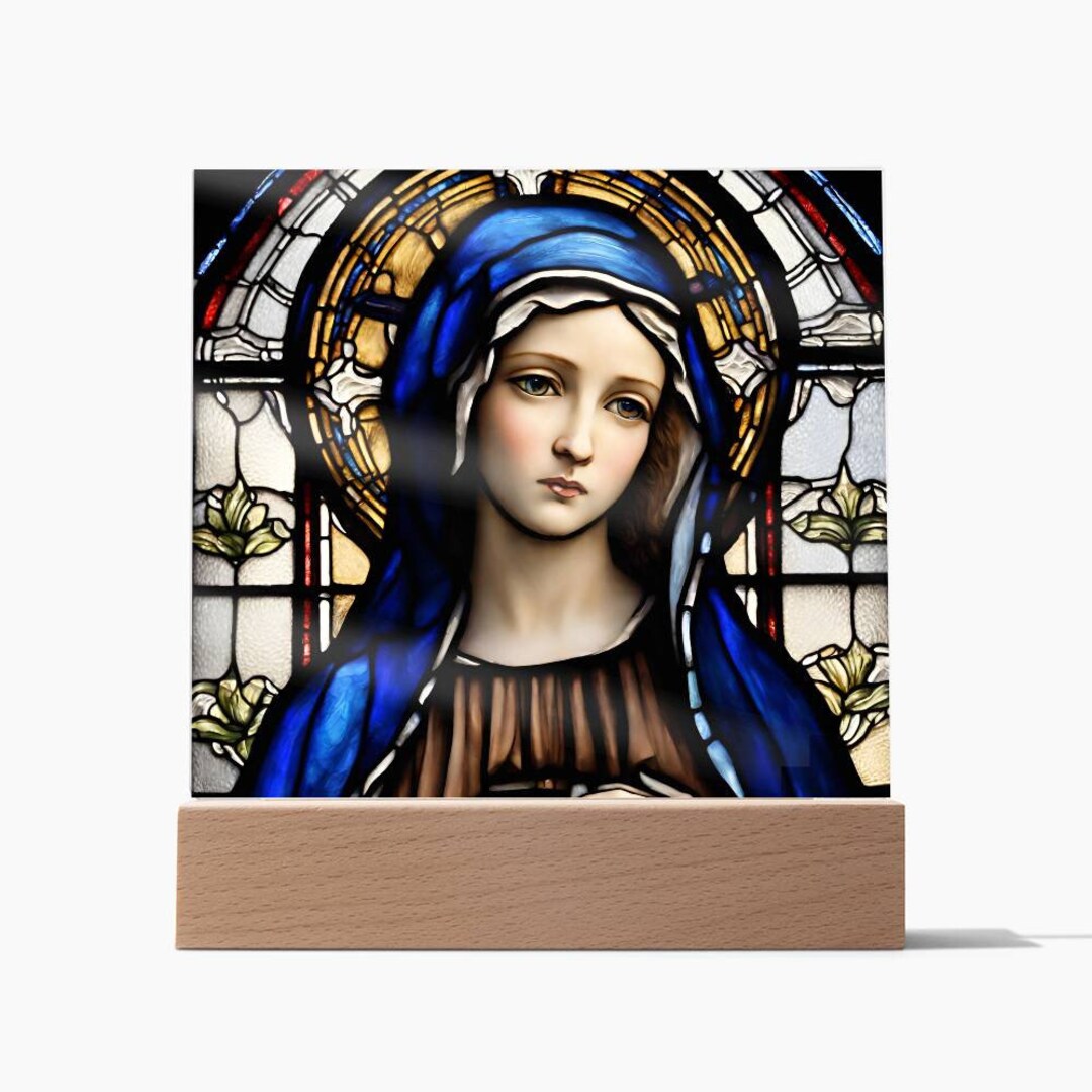 Faux Stained Glass Virgin Mary Acrylic Plaque, Virgin Mary Picture, LED ...