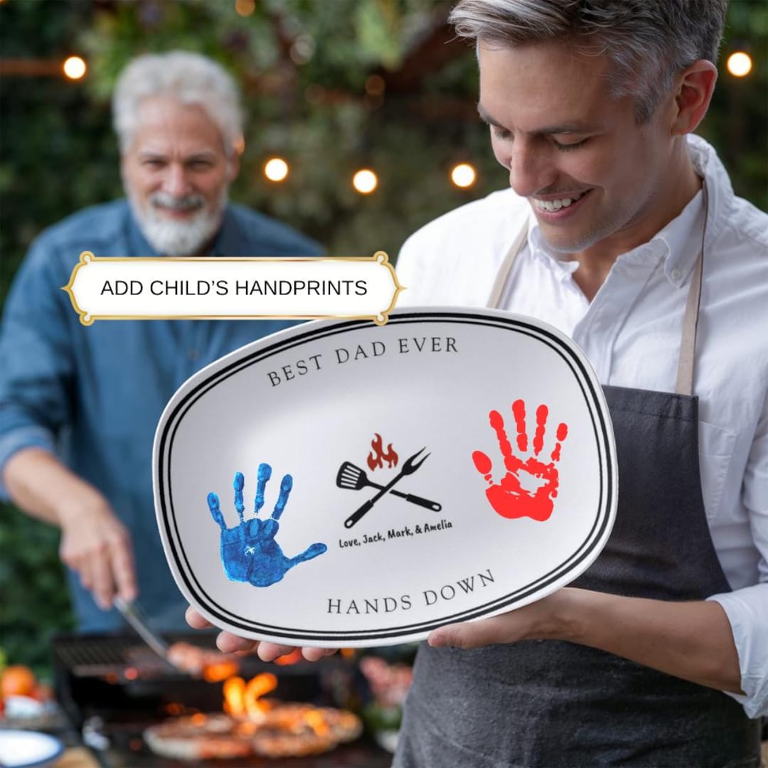 Best Dad Handprint Personalized Platter, Father's Day Custom Gift From ...