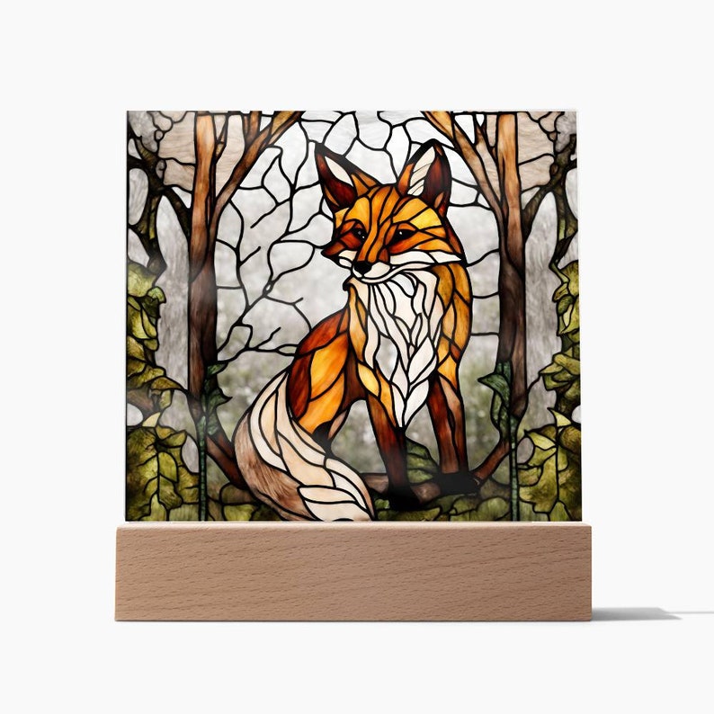 Acrylic Square Fox in the Woods Faux Stained Glass Acrylic Plaque Gift ...