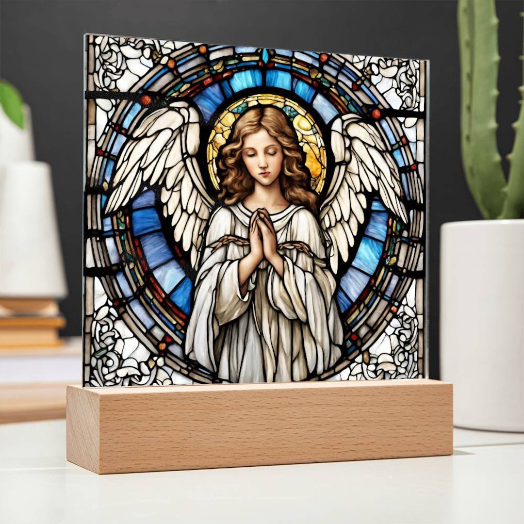 Glass Stained Angel Plague, Angel Ornament, Angel Statue Plague ...