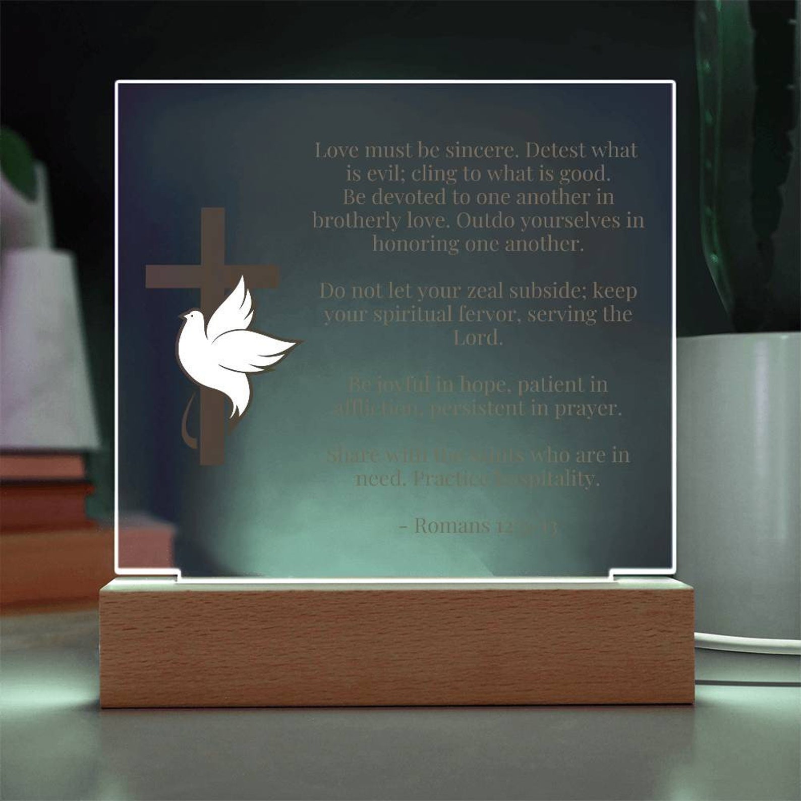 Christian Bible Verse Romans 12:9 LED Acrylic Plaque, Modern Christian ...