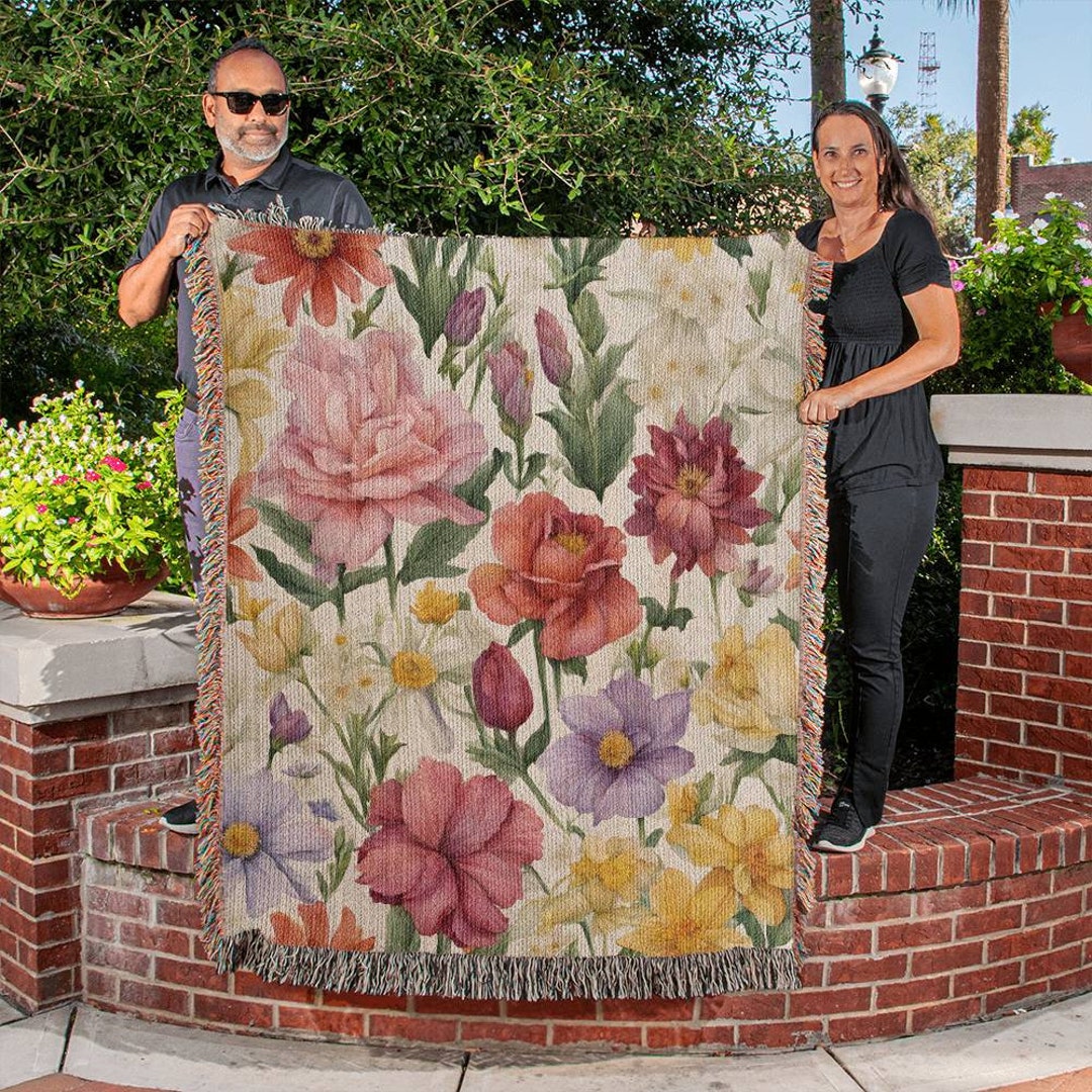 Birth Flower, Grandma Blanket, Rose and Honeysuckle Woven Floral ...