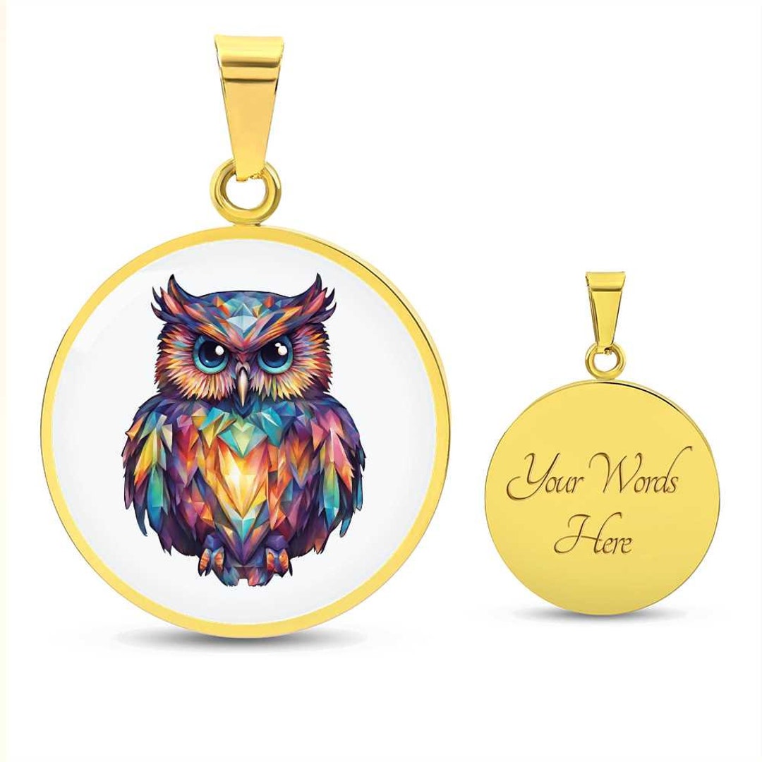 Owl Personalized Necklace Gift for Owl Lover Gift for Bird Lover Round ...