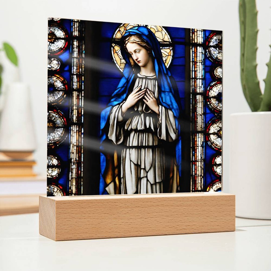 Faux Stained Glass Virgin Mary Acrylic Plaque, Religious Home Decor ...