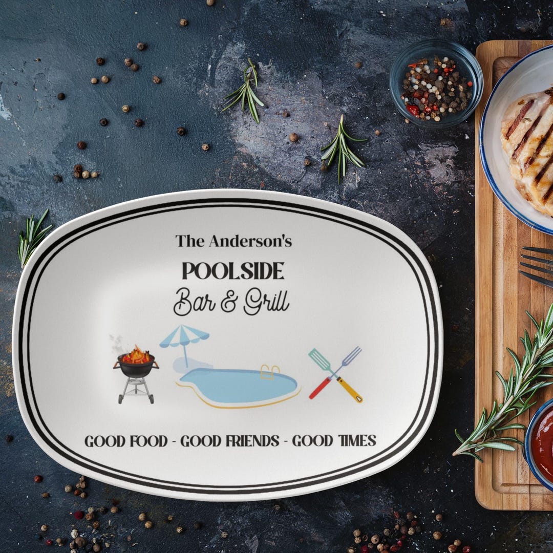 Personalized Poolside Bar & Grill Platter: Custom Family Name BBQ Plate ...